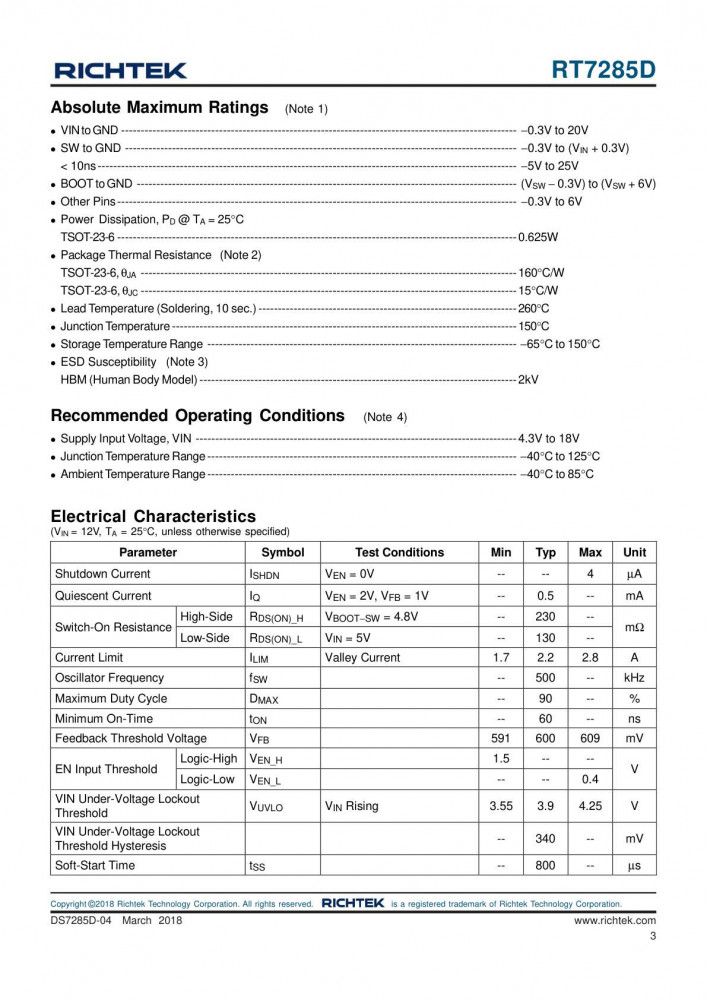 RT7285D datasheet page 3