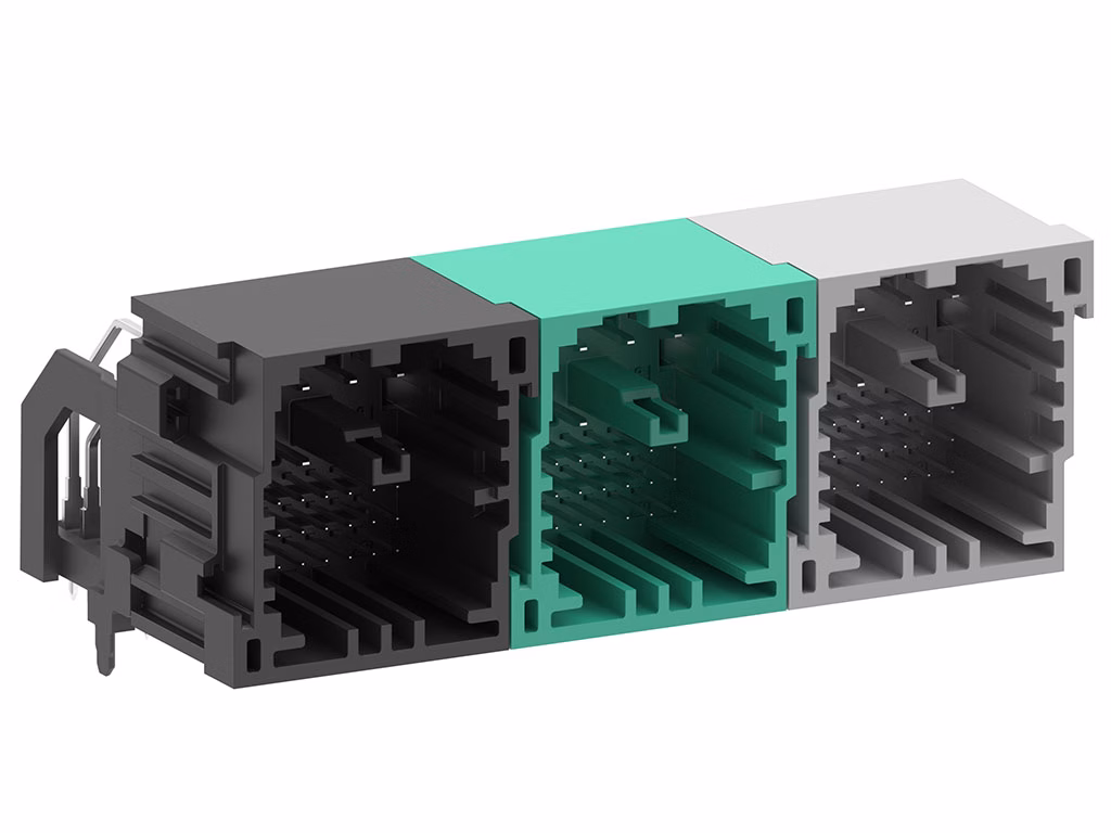stAK50h 3 Bay Right-Angle Hybrid Header, 62 Circuits, Bay 1: 25 Circuits/Key 2; Gray; Bay 2: 25 Circuits/Key 1/Green; Bay 3: 12 Circuits/Key 1/Black; Tray