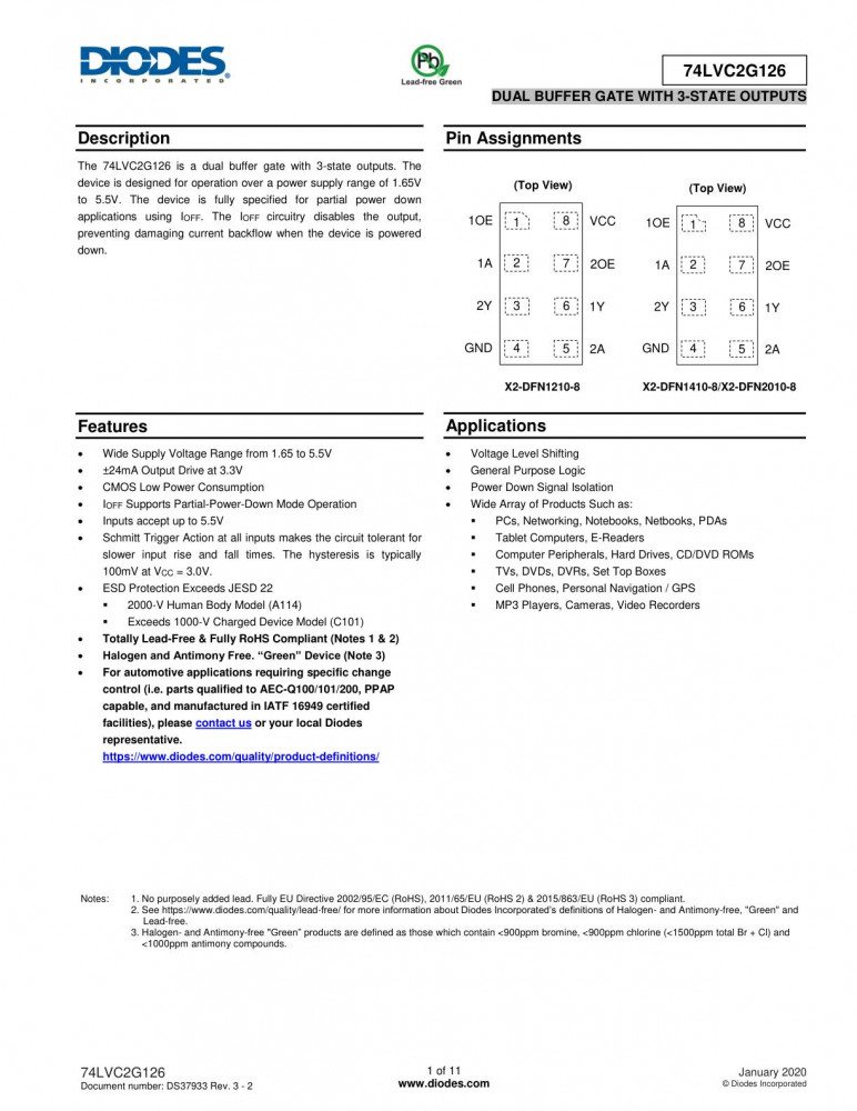 74LVC2G126HD4-7 datasheet page 1