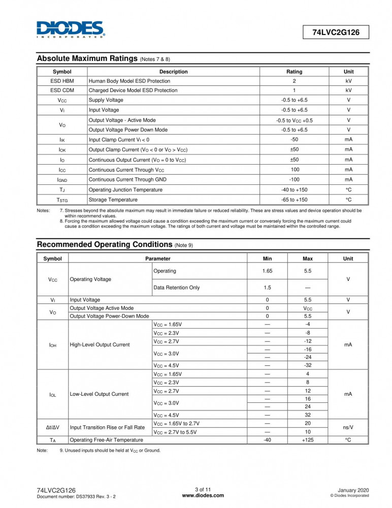 74LVC2G126HD4-7 datasheet page 3