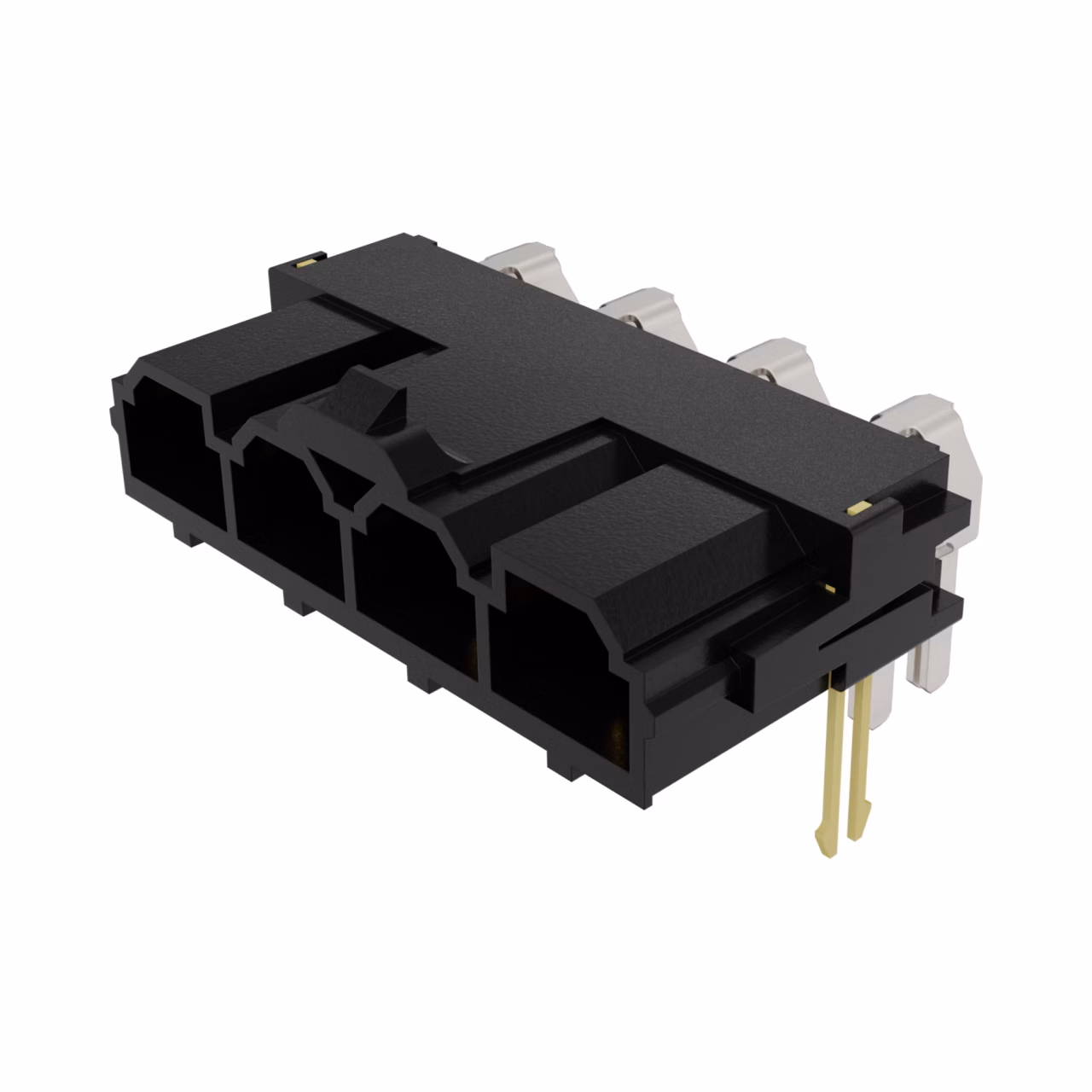 Mini-Fit Sr. Right-Angle Header, 10.00mm Pitch, Single Row, 4 Circuits, 8.30mm Tail Length, for 6.35mm PCB, 0.76µm Gold (Au) Plating, with Clip for sale