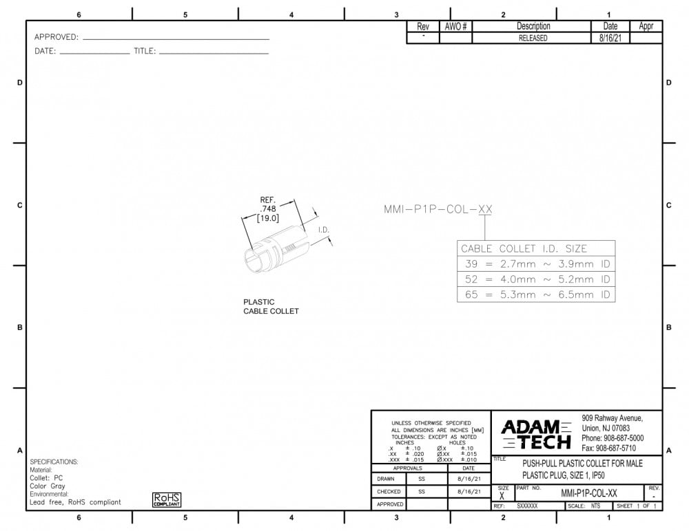 ADAM TECH MMI-P1P-COL-65 technical document preview