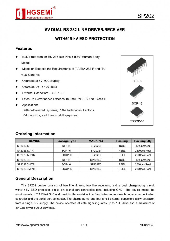 SP202EIM/TR datasheet page 1