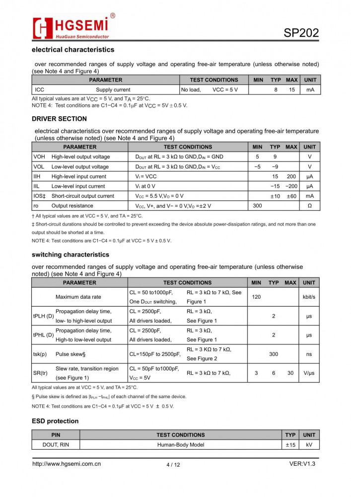 SP202EIM/TR datasheet page 4