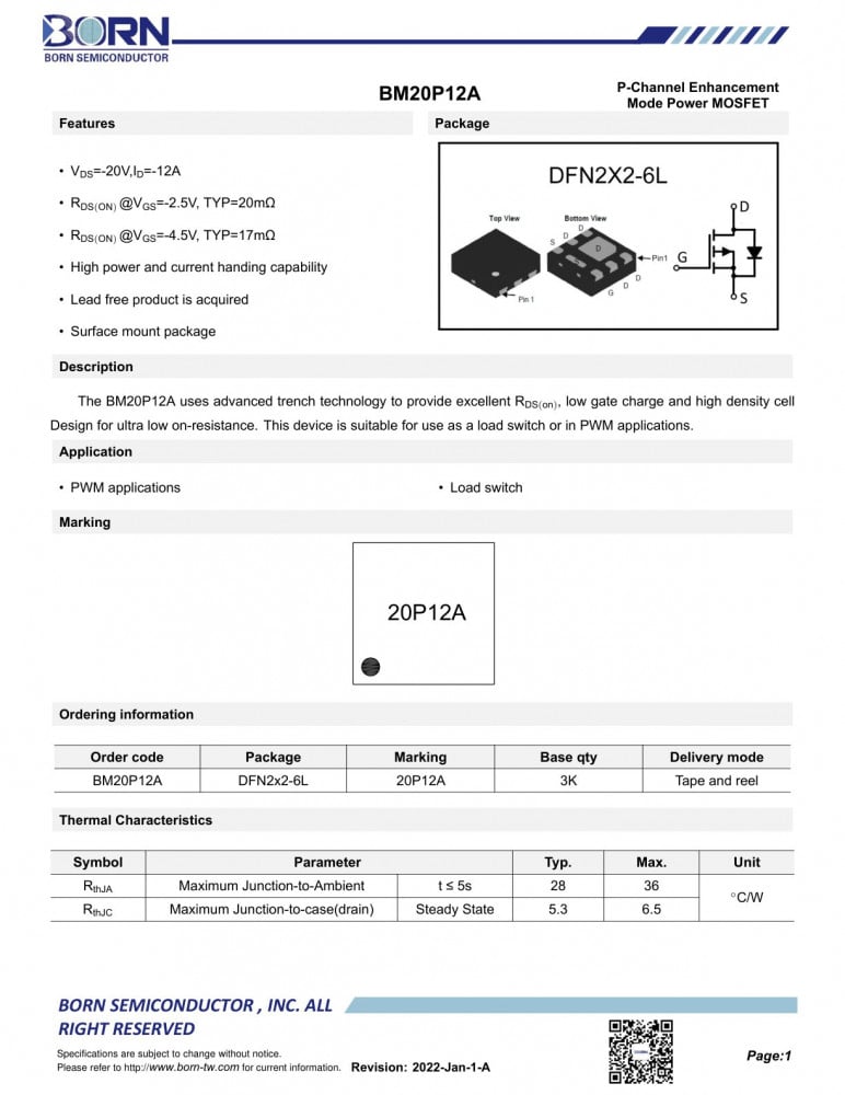 BM20P12A datasheet page 1