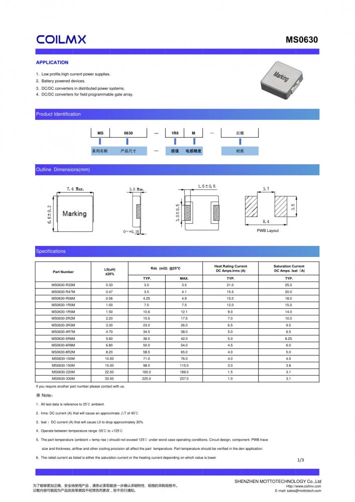 COILMX MS0630 series technical document page 1