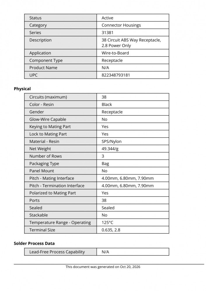 MOLEX 313811000 product document, page 2