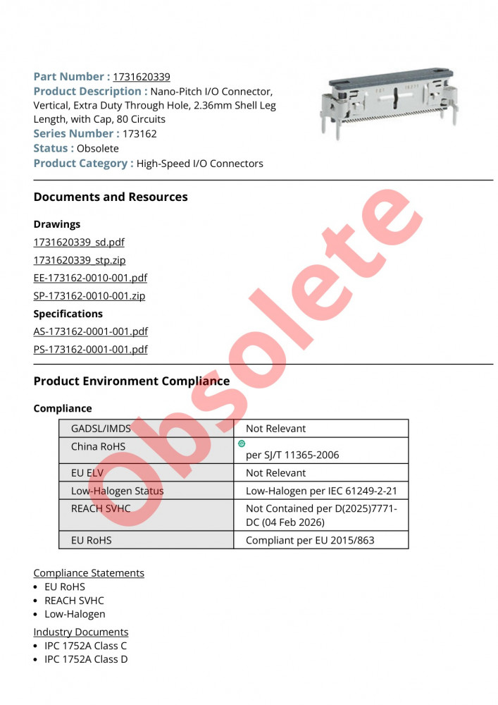 MOLEX 1731620339 technical document preview, page 1