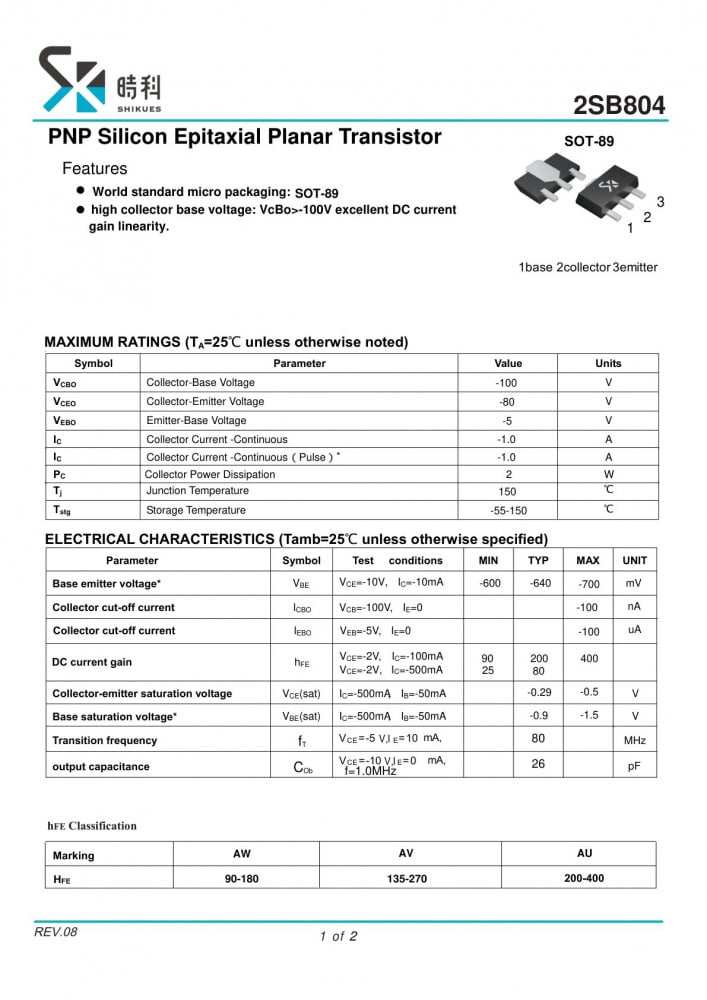 2SB804 datasheet page 1