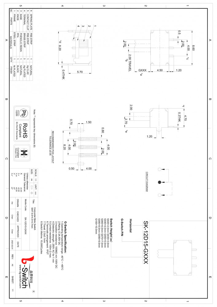 G-Switch SK-12D15-G040 technical drawing