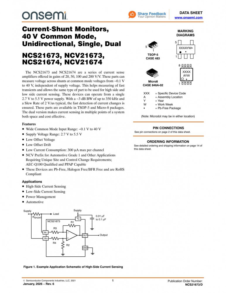 NCS21673 datasheet page 1