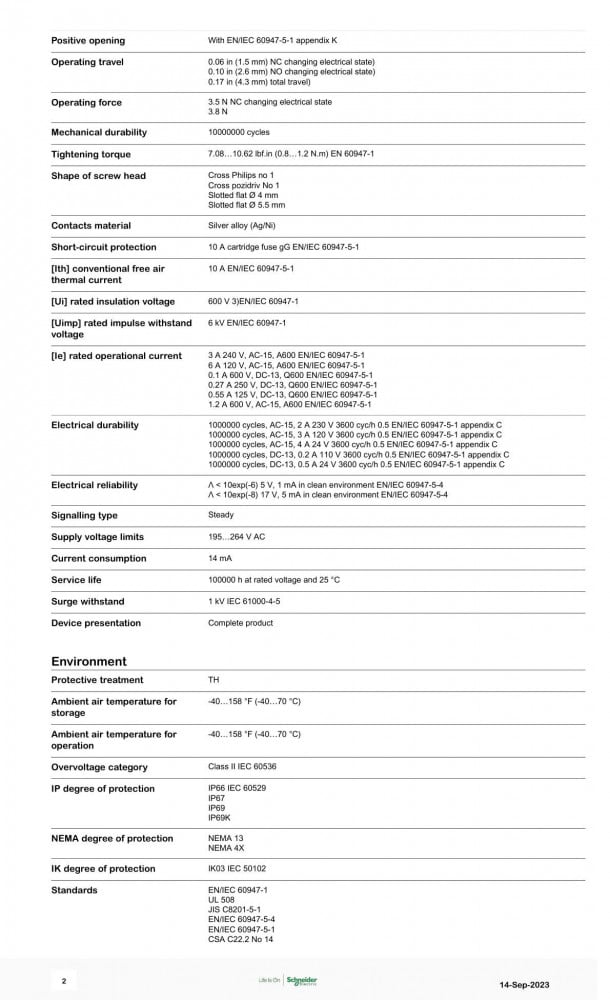 XB5FW36M5 technical document page 2