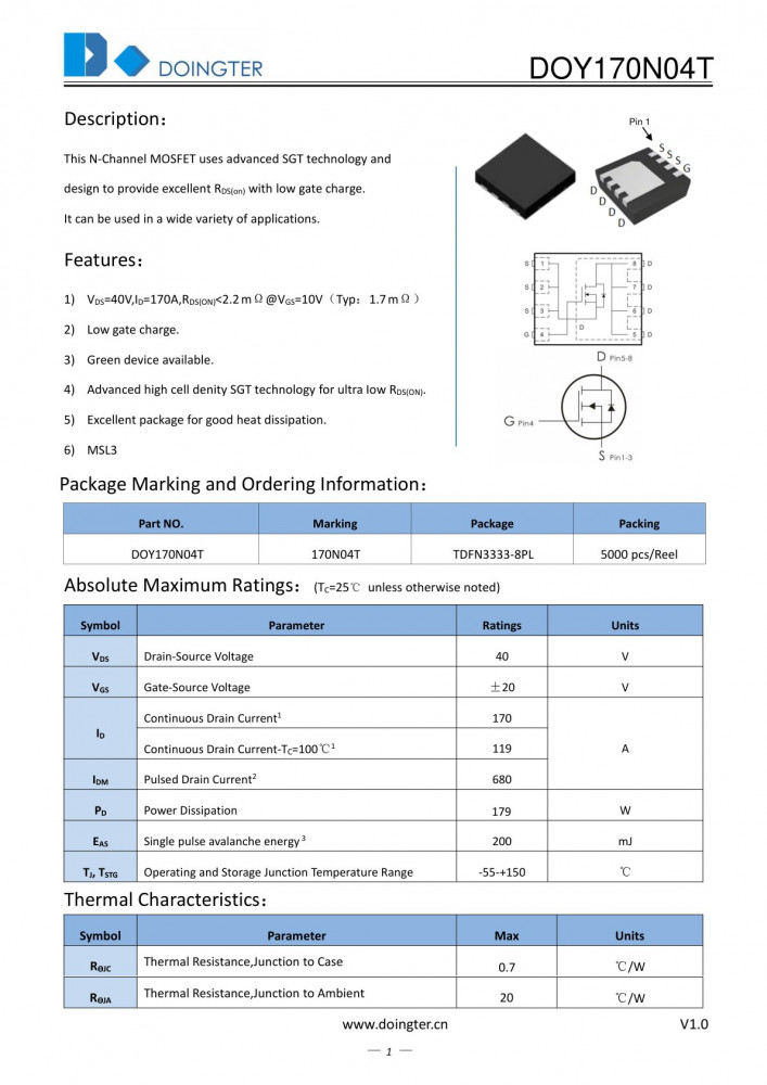 DOY170N04T datasheet page 1