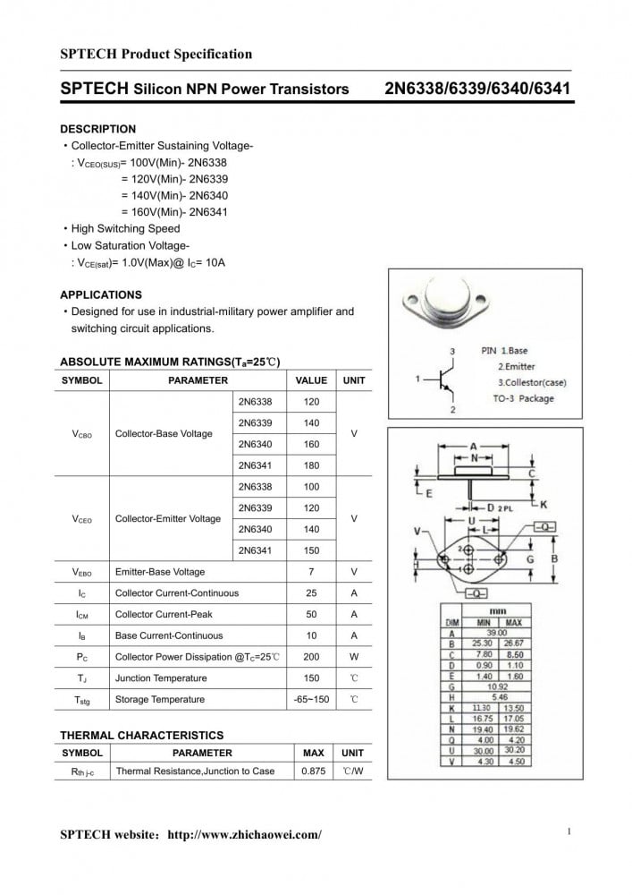 SPTECH 2N6338 datasheet page 1