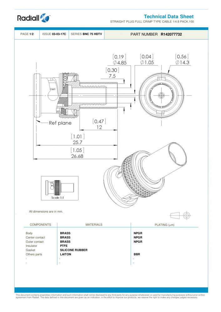Radiall R142077732 specification sheet, page 1