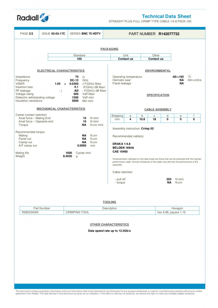 Radiall R142077732 specification sheet, page 2