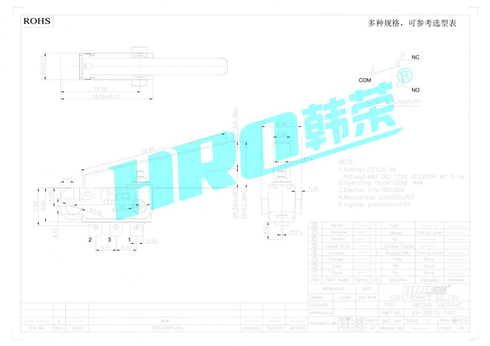 K9-2821D-7HDC circuit diagram and specifications