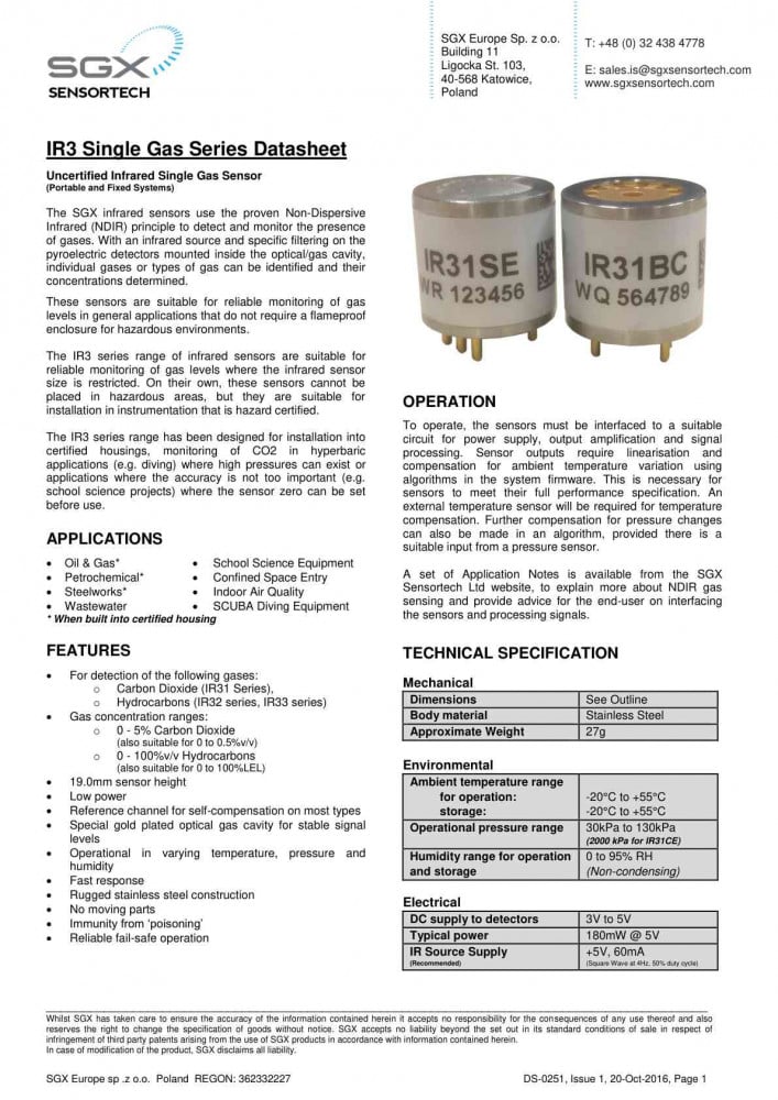 IR3 series datasheet page 1