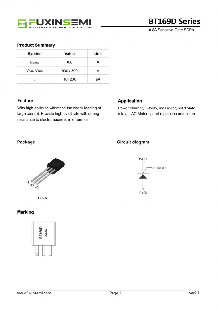 BT169D datasheet page 1