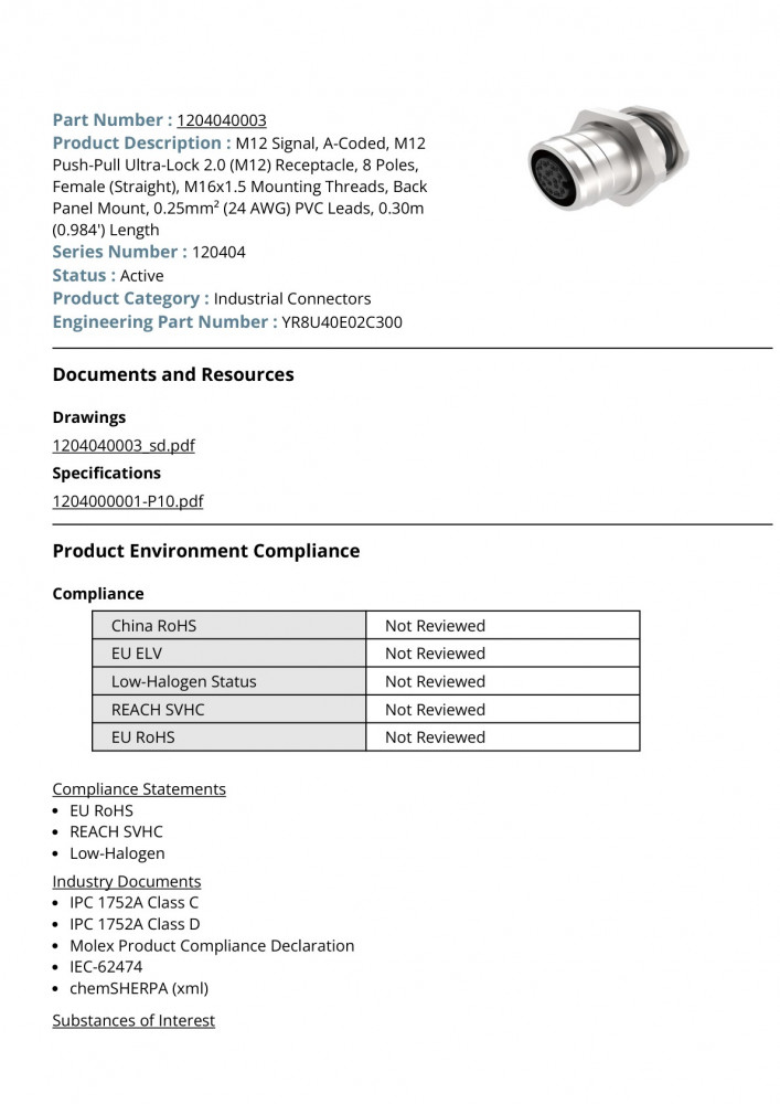 MOLEX product specification page image 1