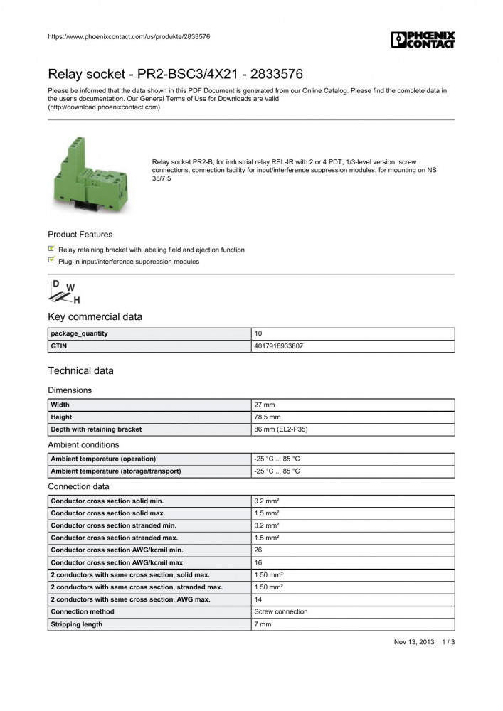 Phoenix Contact 2833576 technical document page 1
