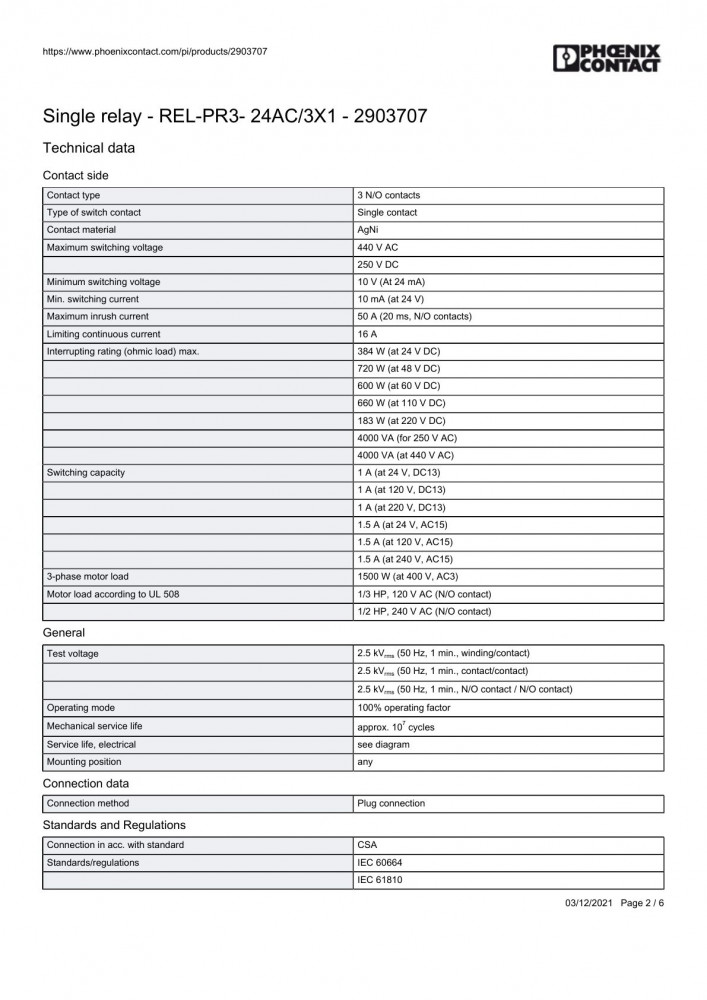 Phoenix Contact 2903707 technical document page 2