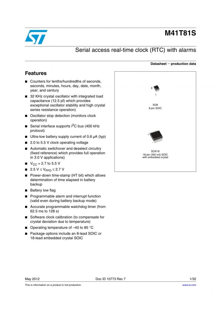 M41T81S datasheet page 1