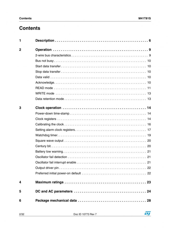 M41T81S datasheet page 2