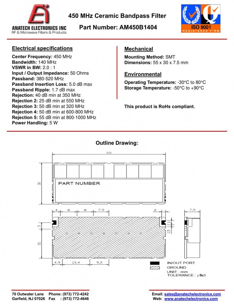 AM450B1404 technical document and outline drawing