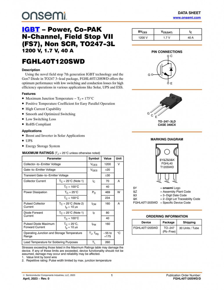 FGHL40T120SWD datasheet page 1