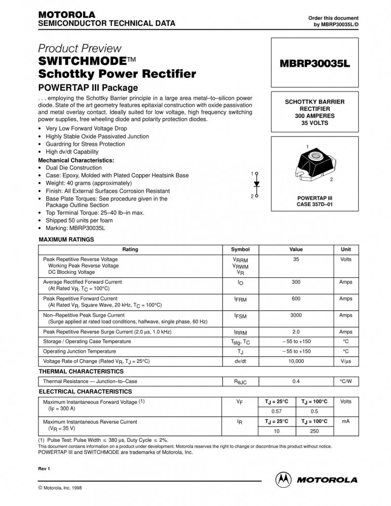 MBRP30035L datasheet page 1
