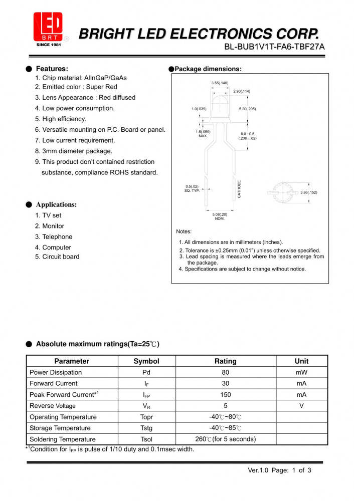 BL-BUB1V1T-FA6-TBF27A datasheet page 1