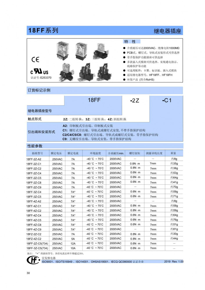 HONGFA relay socket datasheet page 1