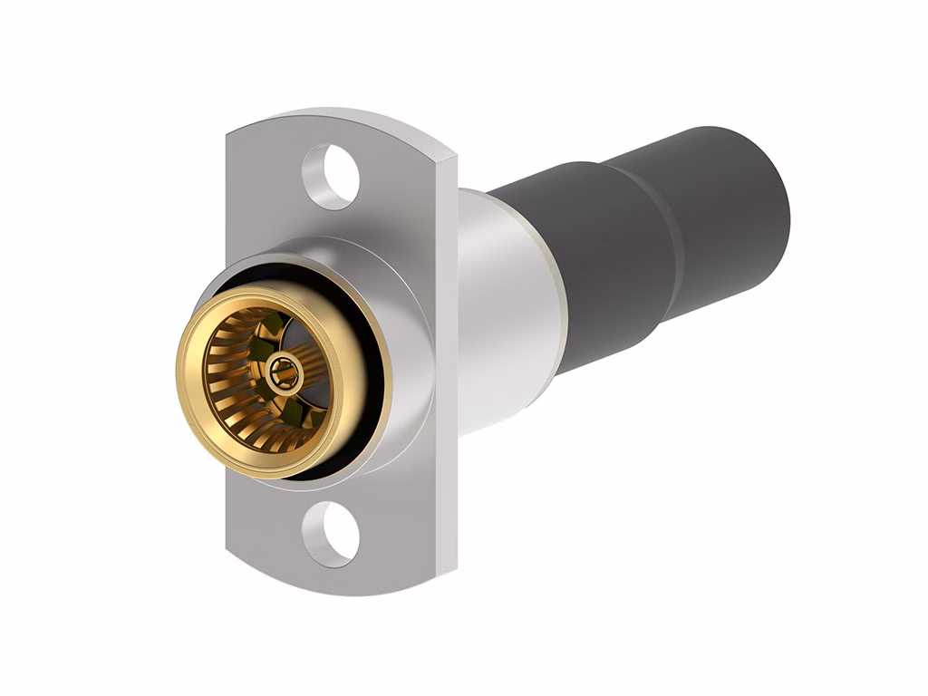 BMA Jack, Straight, 4-Hole Flange Mount, Candlestick Contact, 17.91mm Length, Passivated Stainless Steel, 50 Ohms