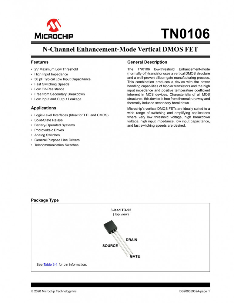TN0106 datasheet page 1