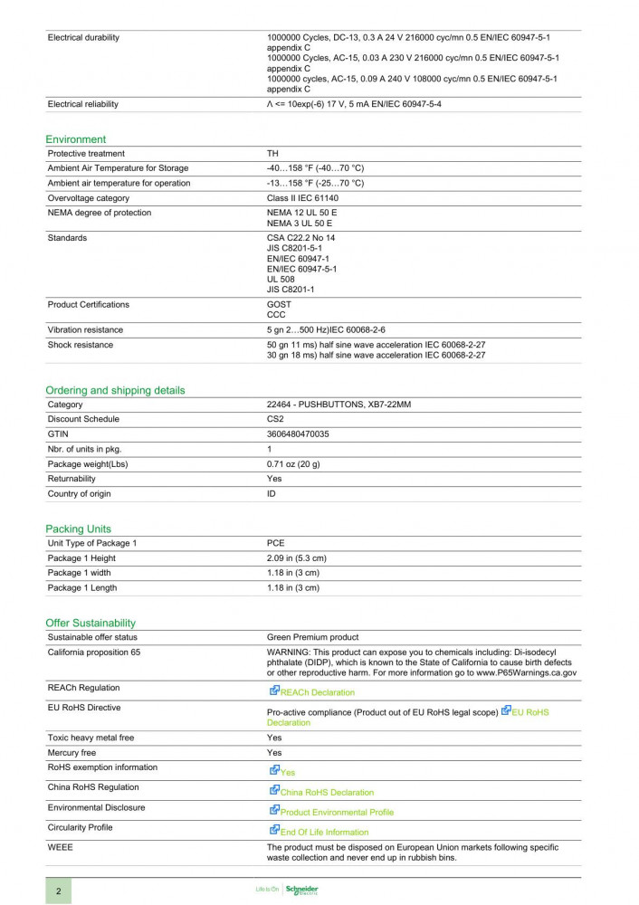 XB7NA3133 technical document page 2
