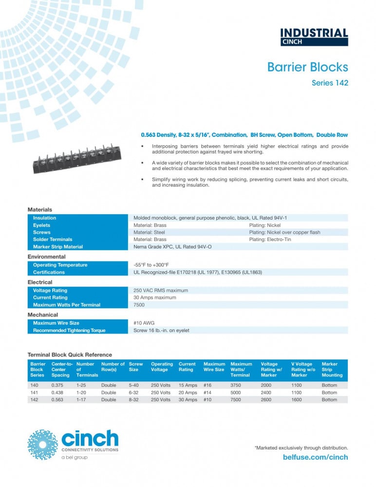 CINCH Series 142 barrier block document page 1