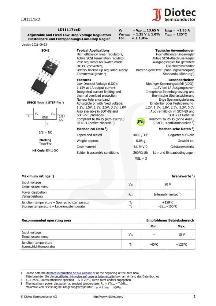 DIOTEC LDI1117 datasheet page 1