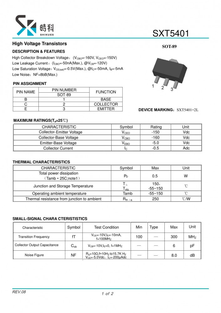 SXT5401 datasheet page 1