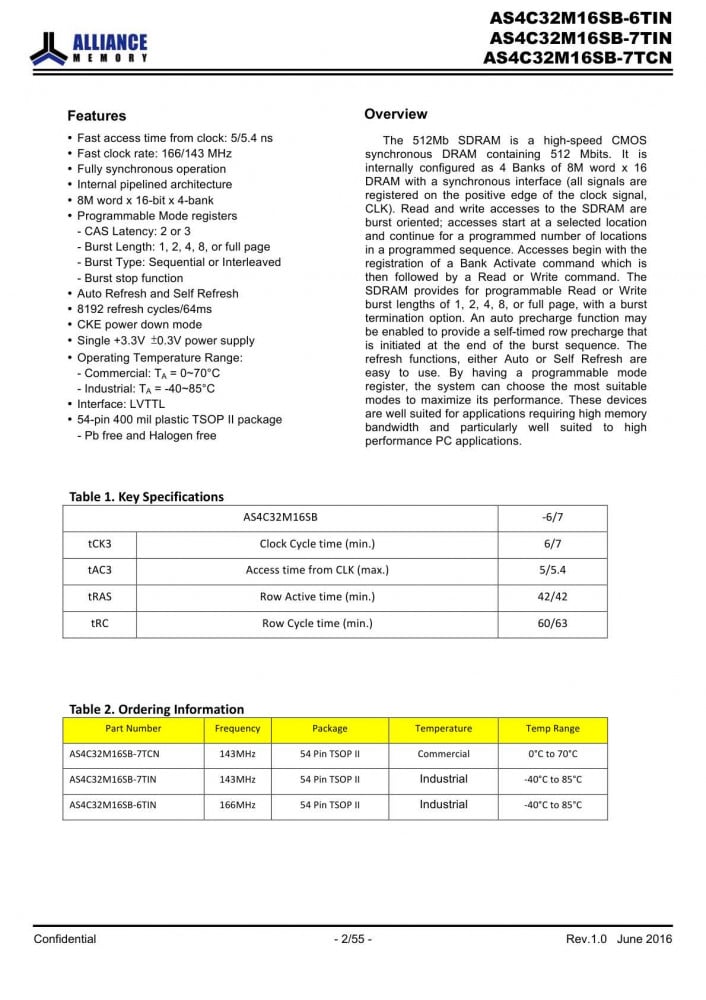 AS4C32M16SB datasheet page 2