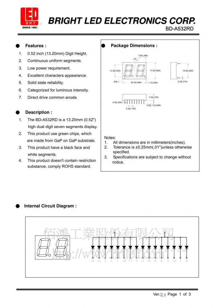 BD-A532RD package drawing page 1