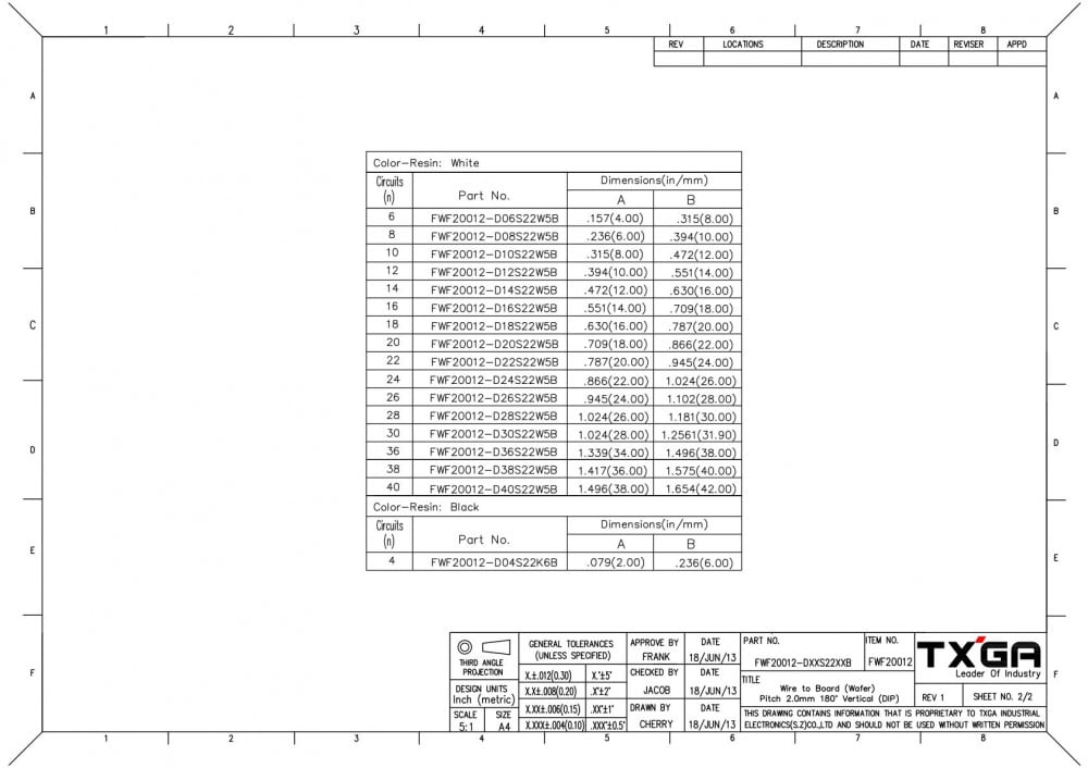 TXGA FWF20012 technical drawing page 2