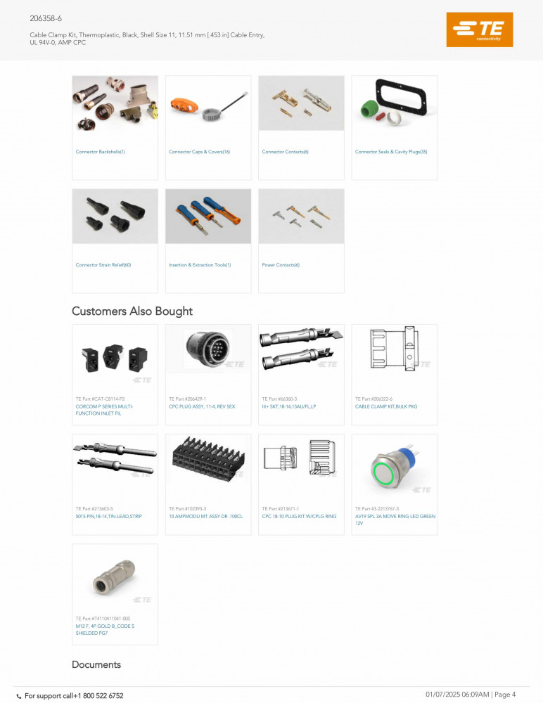 TE Connectivity technical document page 4