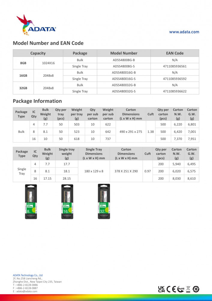 ADATA DDR5-4800 SO-DIMM product document, page 2