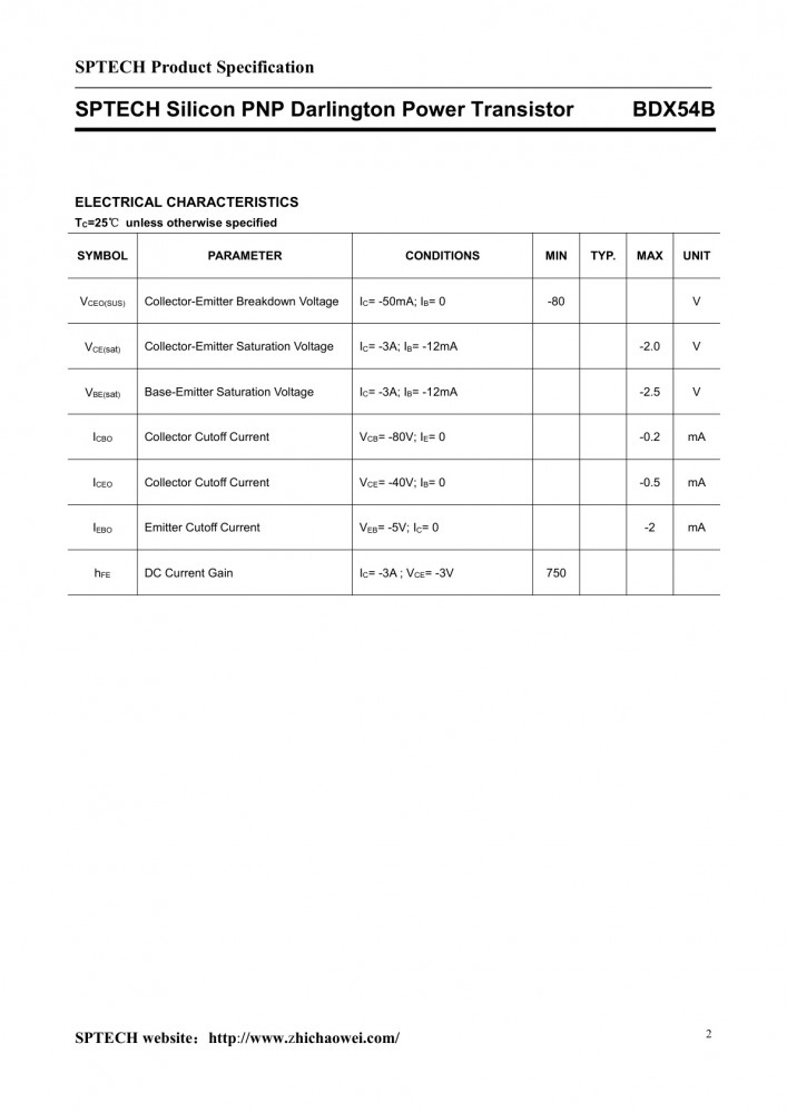 BDX54B SPTECH datasheet page 2