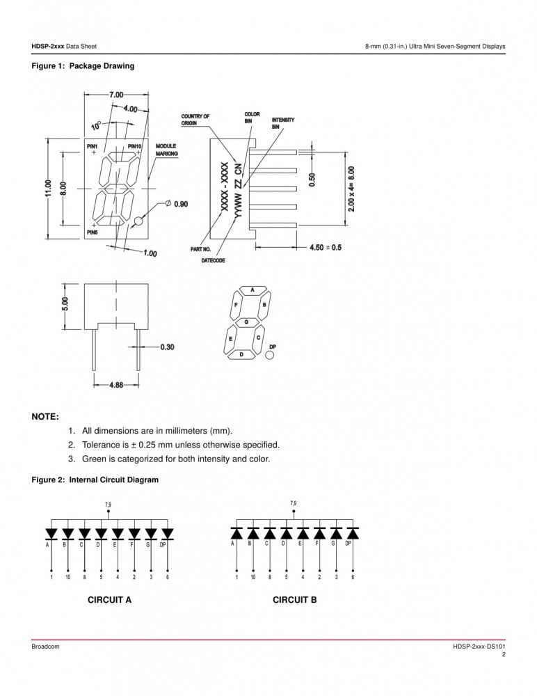 HDSP-2xxx data sheet page 2