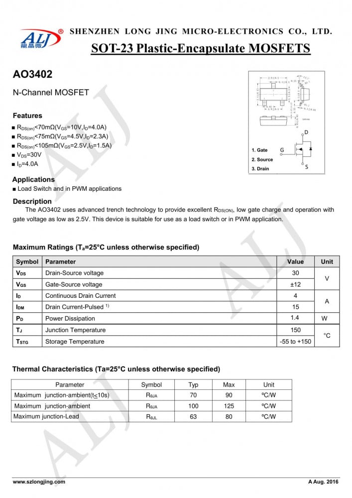 AO3402 datasheet page 1