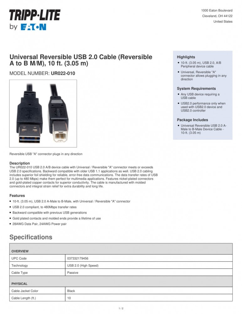 EATON UR022-010 technical document page 1