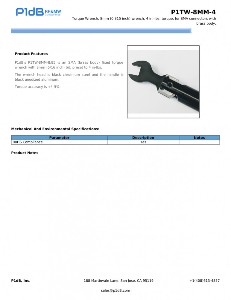 P1TW-8MM-4 fixed torque wrench product visual
