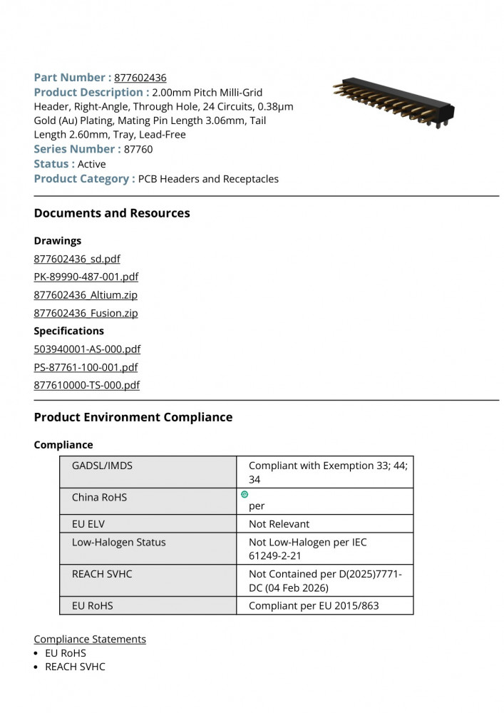 MOLEX 877602436 technical document preview, page 1